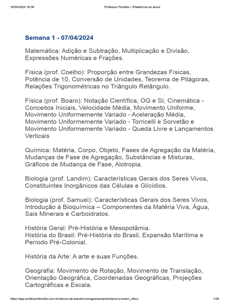 Professor Ferretto - Plataforma Do Aluno | PDF | Química | Física