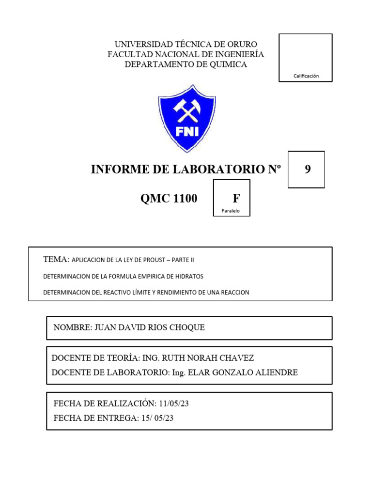 Caratula de Presentacion de Informes Qmc | PDF