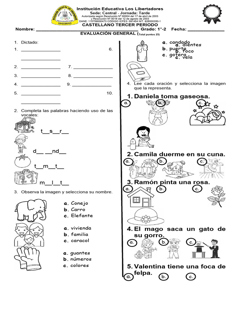 Evaluación General Consonantes M, P, S, L, N, D, T y R | PDF
