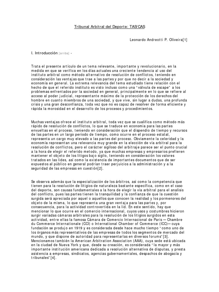 Tribunal Arbitral del Deporte: TAS/CAS | PDF | Arbitraje | Mandato