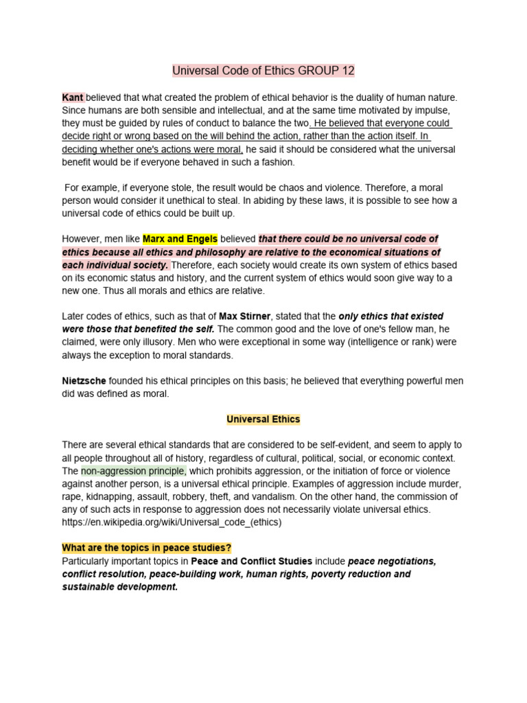 Universal Code of Ethics Explained | PDF | Peace | Book Of Isaiah