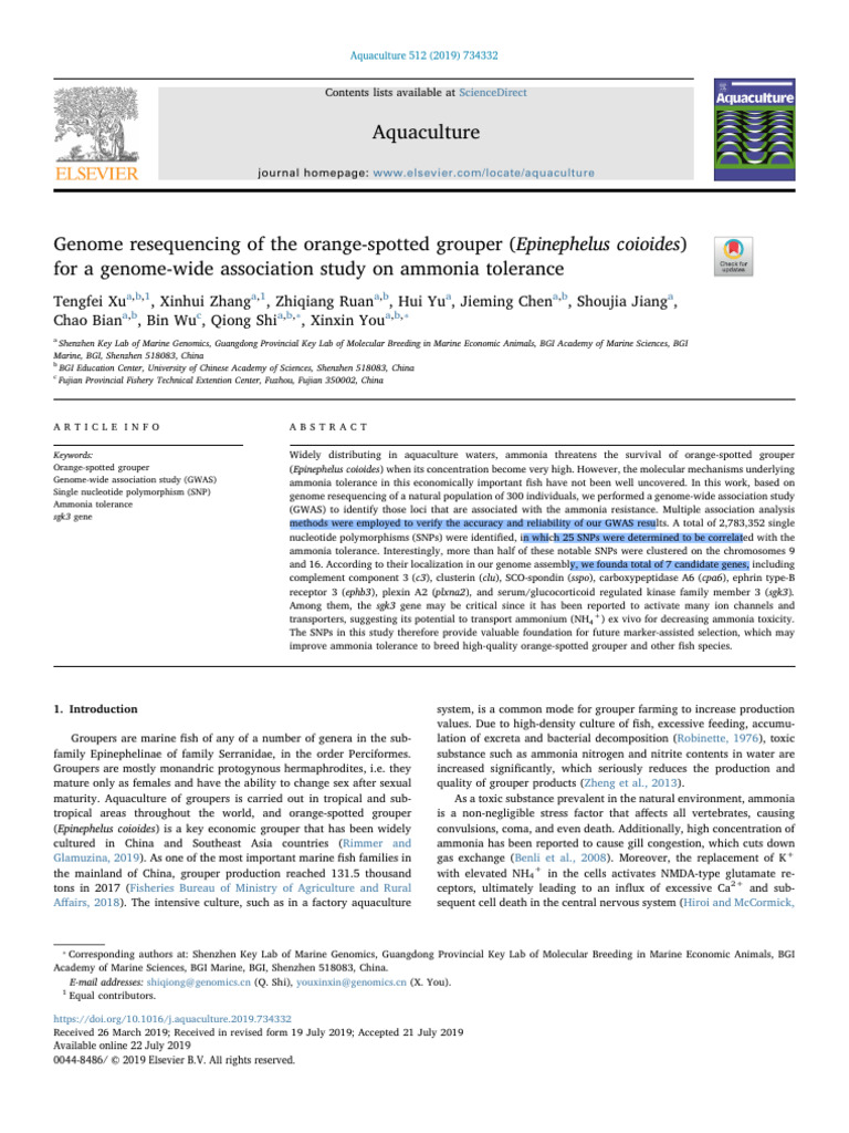Genome Resequencing of The Orange-Spotted Grouper (Epinephelus Coioides) | PDF | Single ...