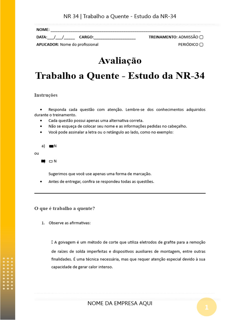 Nr34 Avaliação Trabalho A Quente E Estudo Da Nr 34 2024 Pdf