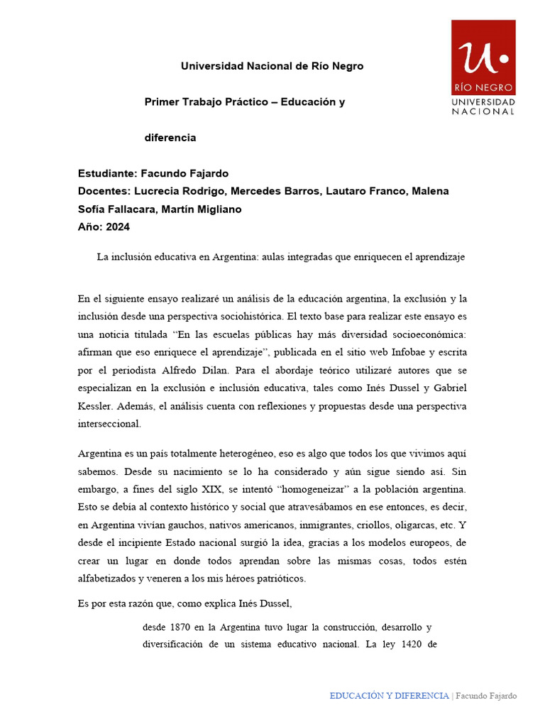 Trabajo práctico N°1 - Educación y diferencia - | PDF | Desigualdad ...