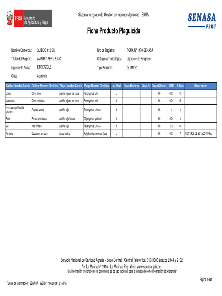 Ficha Técnica Plaguicida QUIDOS 112 SC | PDF | Plantas comestibles | Cocina vegana