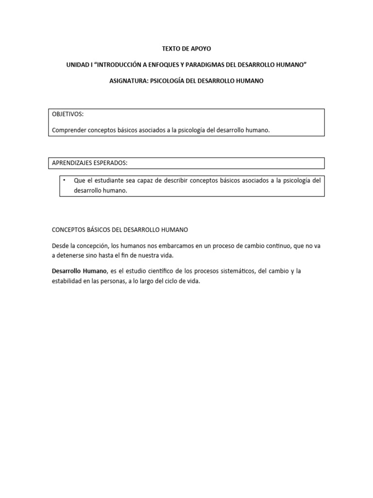 TEXTO DE APOYO NÂ°1 - Unidad I - Conceptos Bã¡sicos Del Desarrollo Humano | PDF | Sicología ...