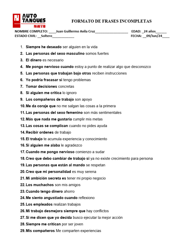 Formato de Frases Incompletas Resuelto | PDF