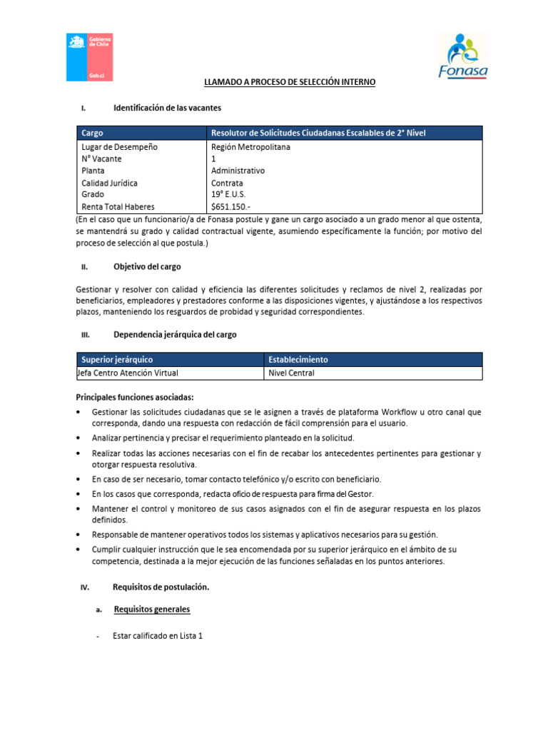 Bases Proceso de Selección Interno Administrativo Resolutor de ...
