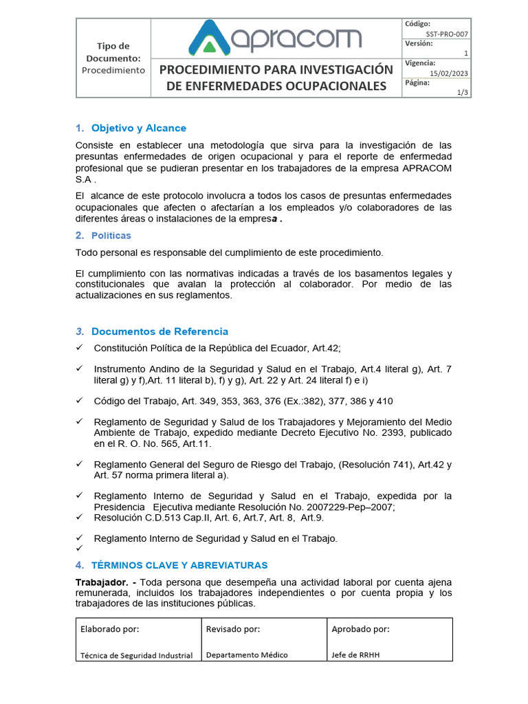 Sst-Pro-008 2023 | PDF | Seguridad y salud ocupacional | Derecho laboral