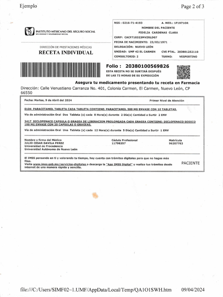 Receta Imss | PDF | Ciencias de la Salud | Terapia