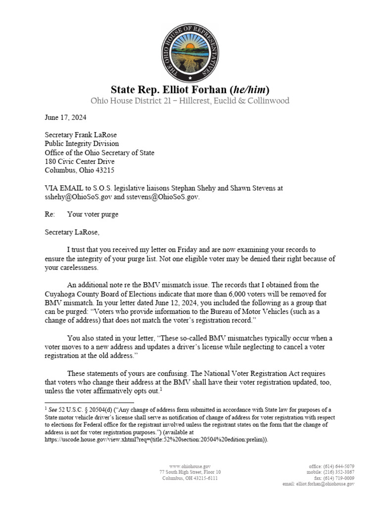 Jun.-17 purge letter by Forhan to LaRose | PDF | Government