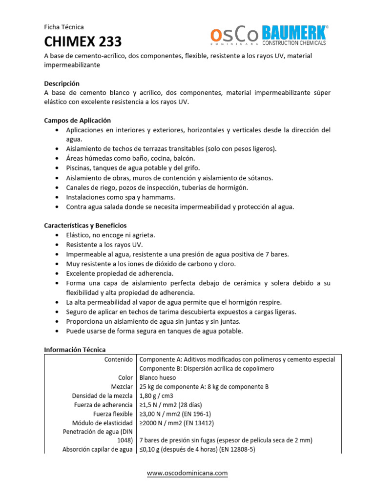 Impermeabilizante CHIMEX 233 | PDF | Agua | Hormigón