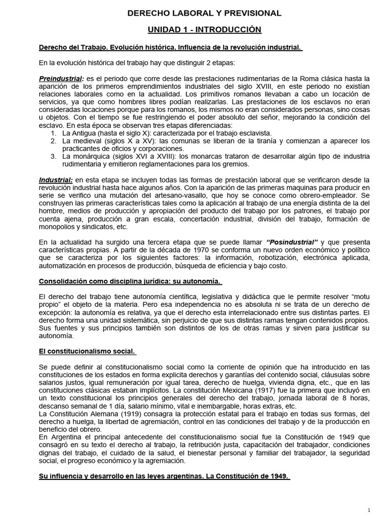 UNIDAD 1. DERECHO LABORAL | Descargar gratis PDF | Derecho laboral | Salario