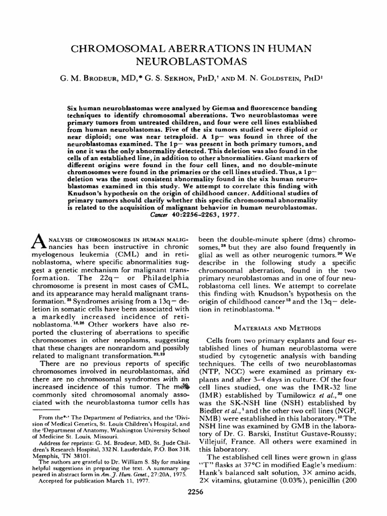 Cancer - November 1977 - Brodeur - Chromosomal Aberrations in Human Neuroblastomas | PDF ...
