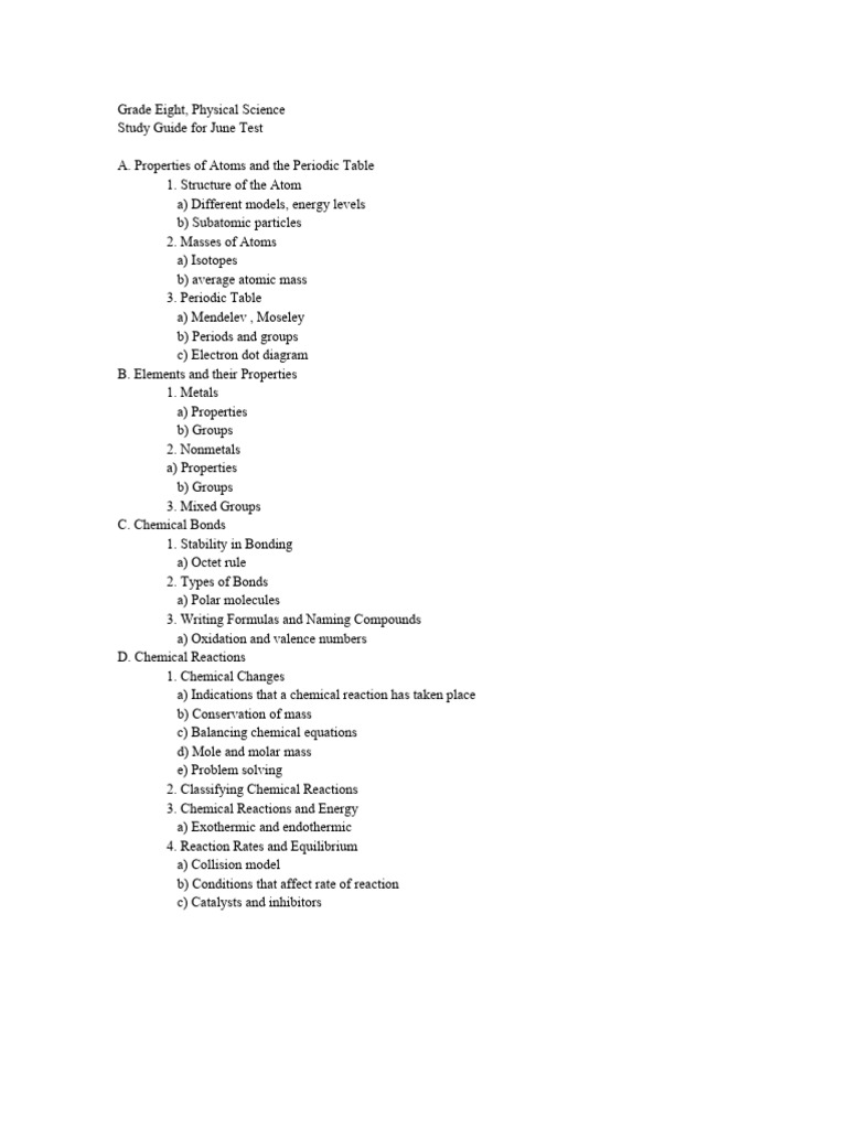 Grade 8 Physical Science Study Guide | PDF