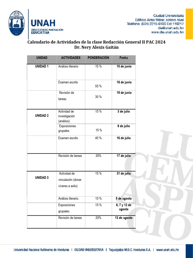 Calendario de Actividades Ii Pac 2024 | PDF