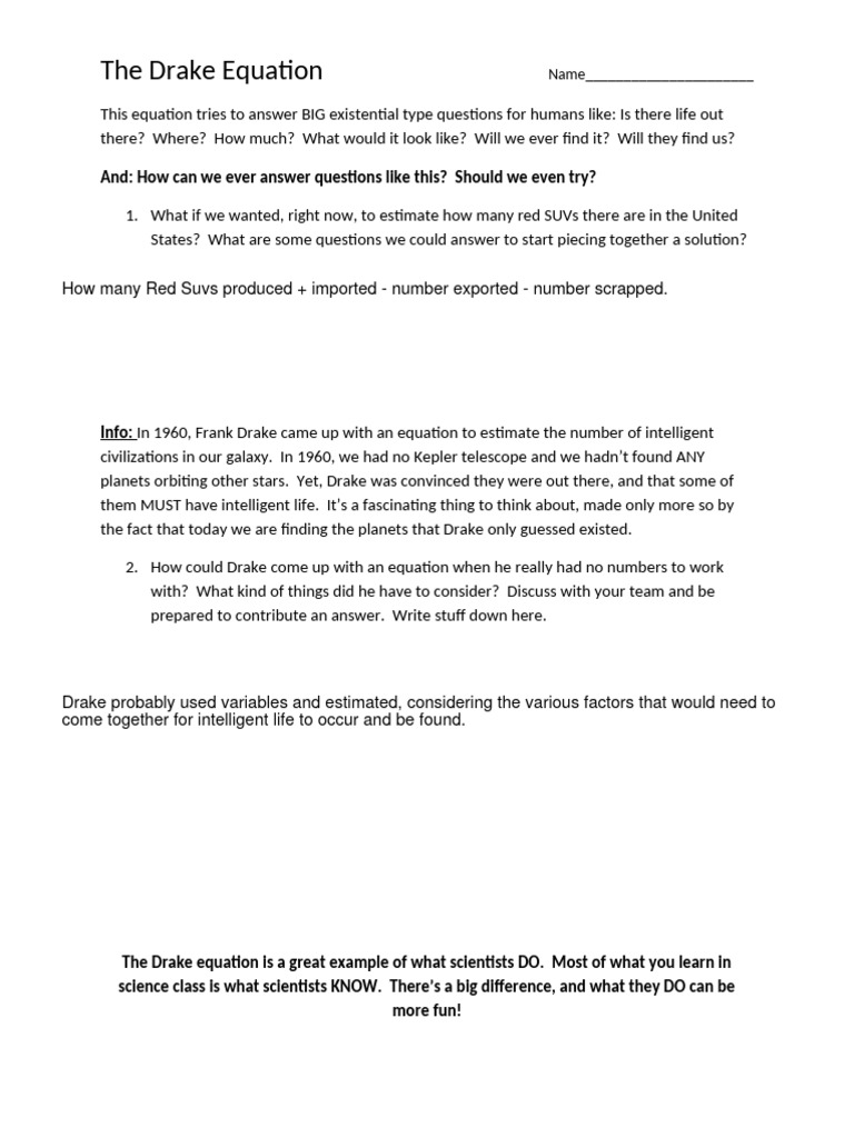 Drake Equation Problem - With Estimations | PDF | Planetary ...