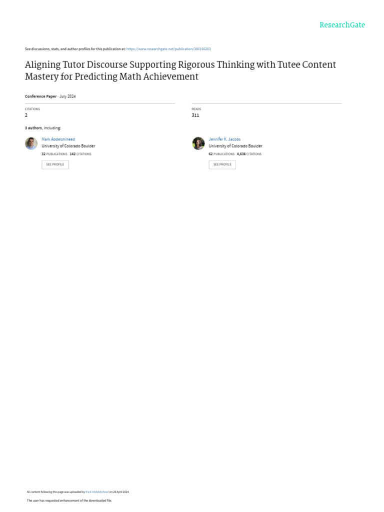 Tutor Discourse and Math Achievement Insights | PDF | Receiver ...