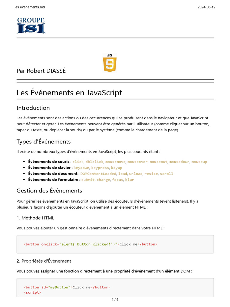 Les Evenements | PDF | JavaScript | Modèle d'objet de document