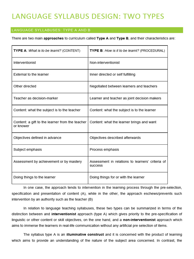 Language Syllabus Design_ Two Types | Download Free PDF | Learning | Verb