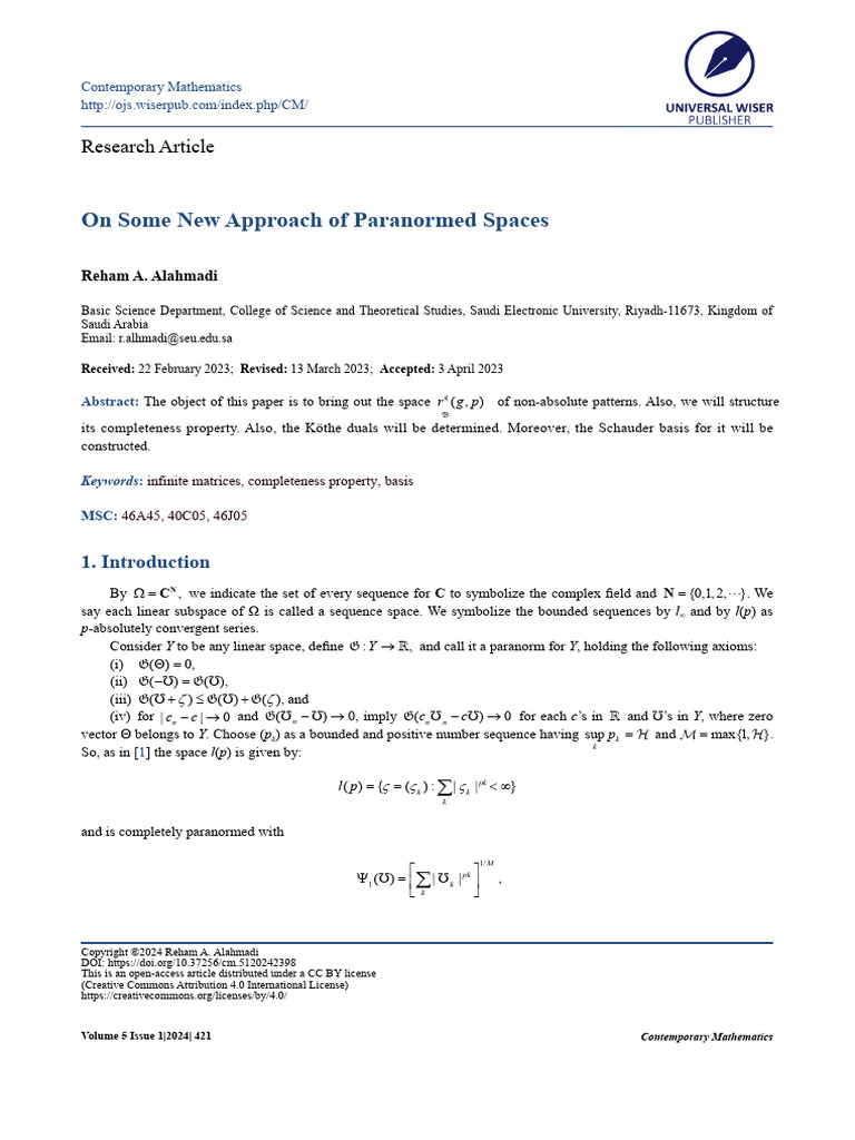 On Some New Approach Of Paranormed Spaces Pdf Sequence Vector Space
