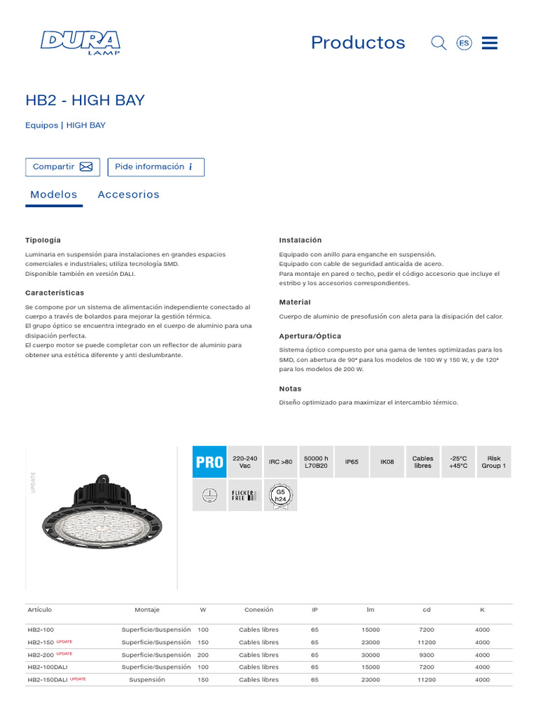 Equipos - HIGH BAY - HB2 - HIGH BAY - Duralamp S.p.A | PDF | Tecnología