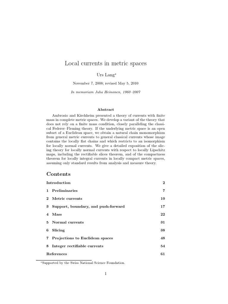 Lang_LocalCurrents | PDF | Continuous Function | Geometry