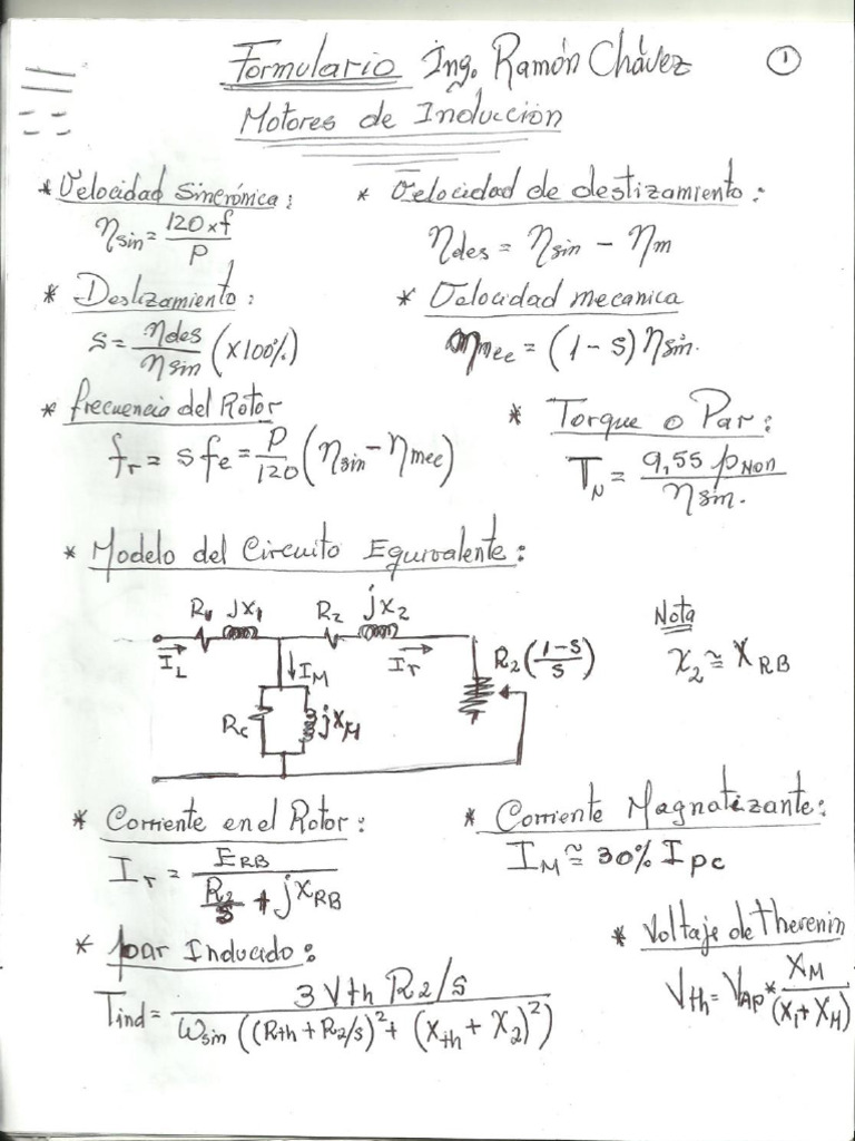 Formulario Motores Electrotecnio Ing Ramon Chavez - 093438 | PDF