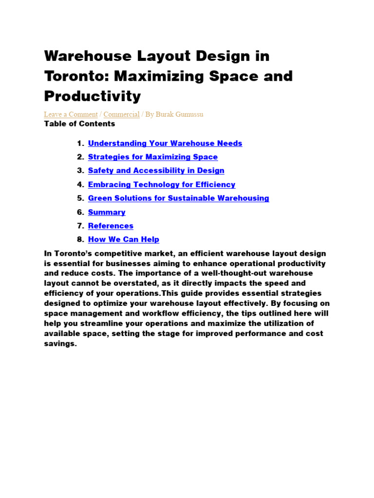 Toronto Warehouse Layout Optimization Guide | PDF | Warehouse ...