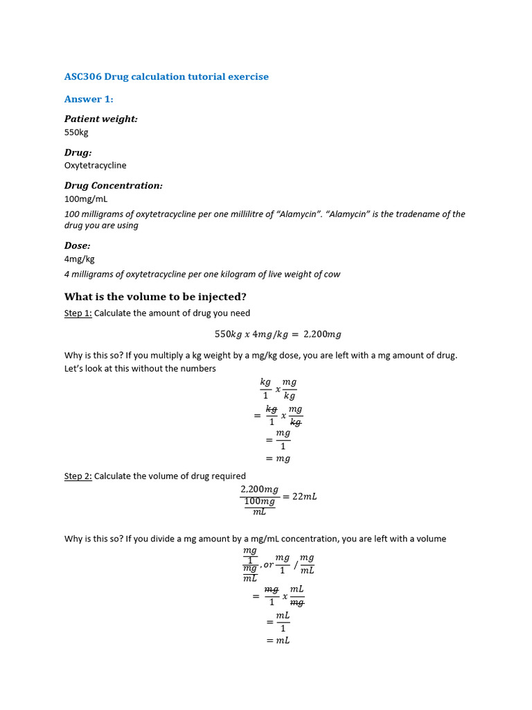 Drug Dose Calculation Questions - Homework ANSWERS | Download Free PDF ...