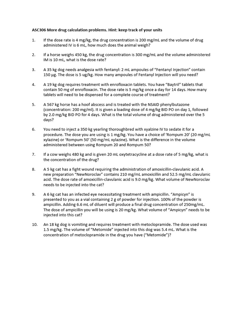 Extra Drug Calculation Practice Questions | PDF | Medical Treatments ...