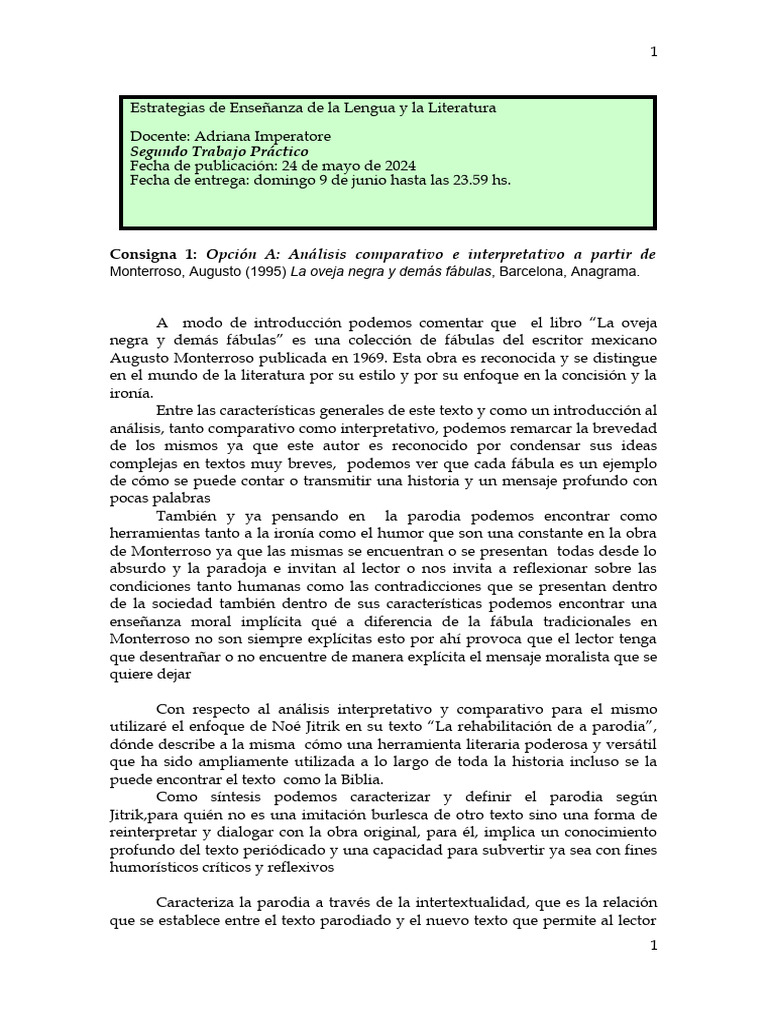 Gomez M. Leticia - TP2 ELEN | PDF | Fábula | Humor