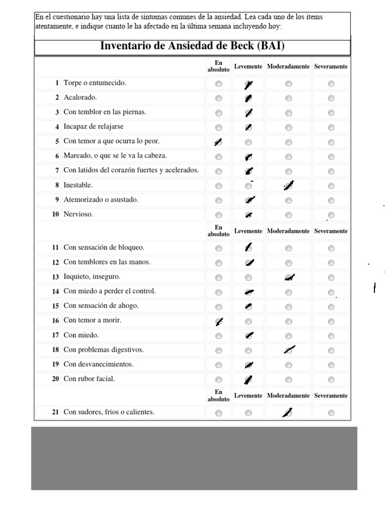 Inventario de Ansiedad de Beck (BAI) | PDF