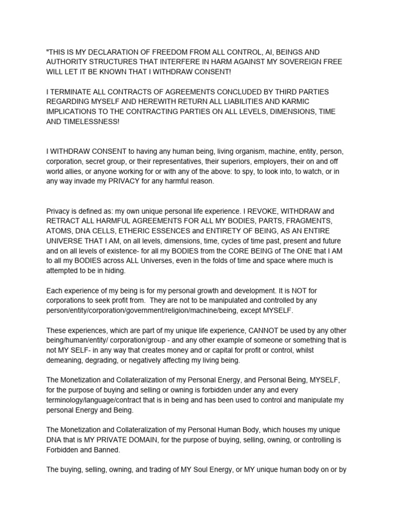 Declaration of Consent Withdrawal | PDF | Mind | Soul