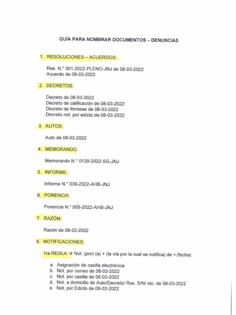 Guía para Nombrar Documentos - Denuncias | PDF
