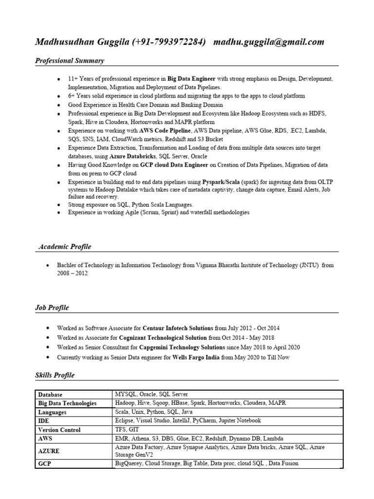 Madhusudhan Senior Data Engineer Pdf Apache Hadoop Cloud Computing