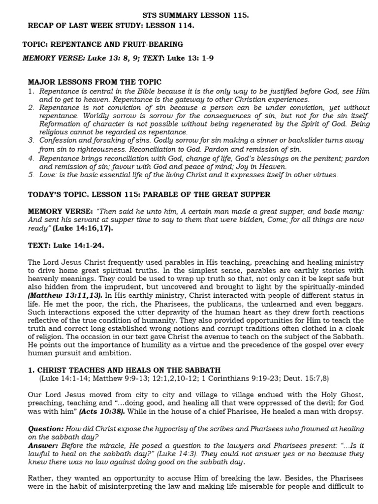 STS Summary Lesson 115 | PDF | Jesus | Sin