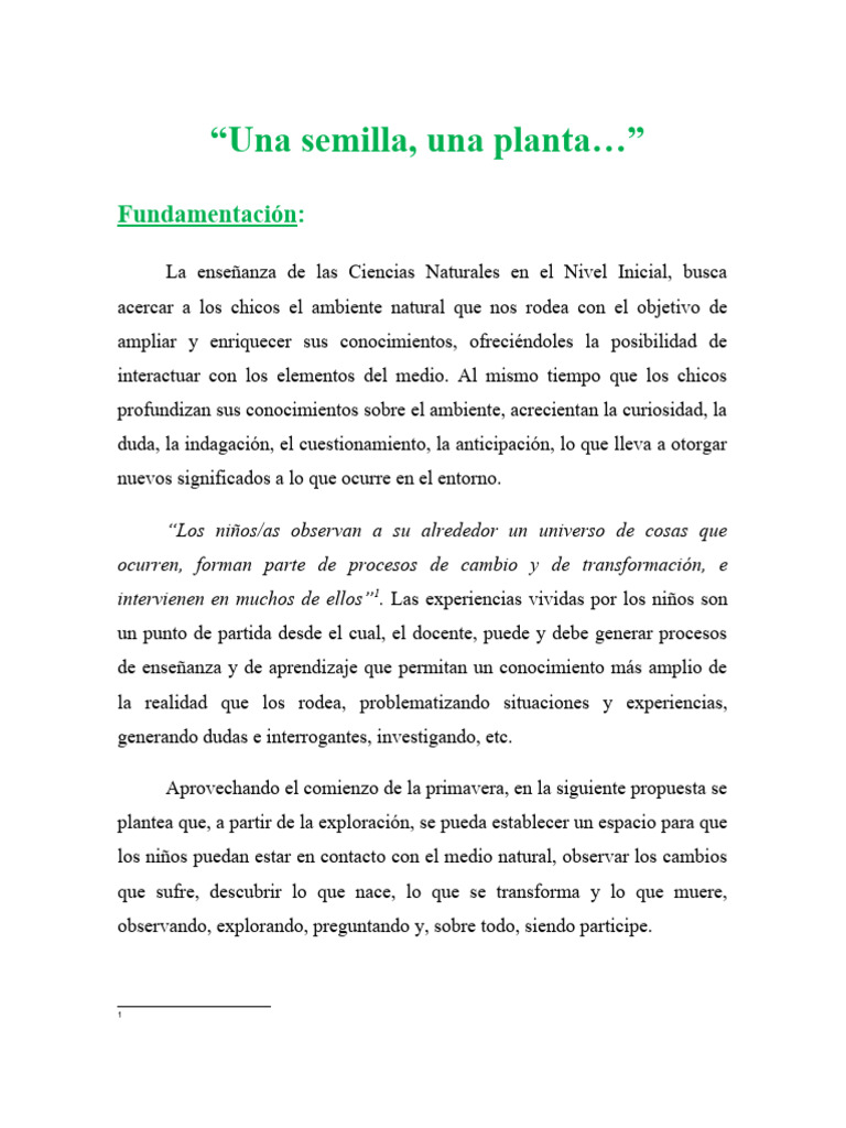 Unidad Una Semilla, Una Planta | PDF | Enseñando | Educación de la ...