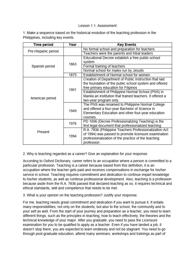 PrEd 125-Lesson No. 1.1-Assessment | PDF | Teachers