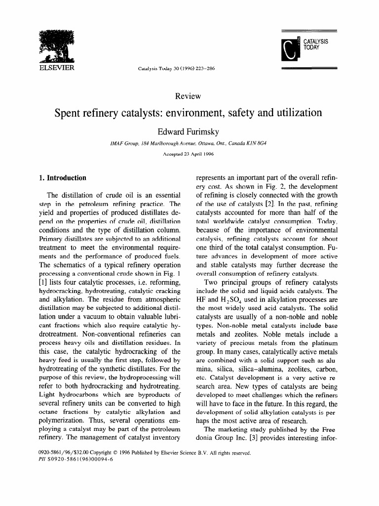 T - Spent Refinery Catalysts | PDF | Catalysis | Oil Refinery