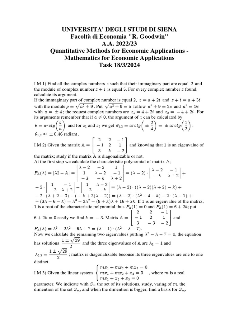 Math Methods for Economics Students | PDF | Eigenvalues And Eigenvectors | Linear Map