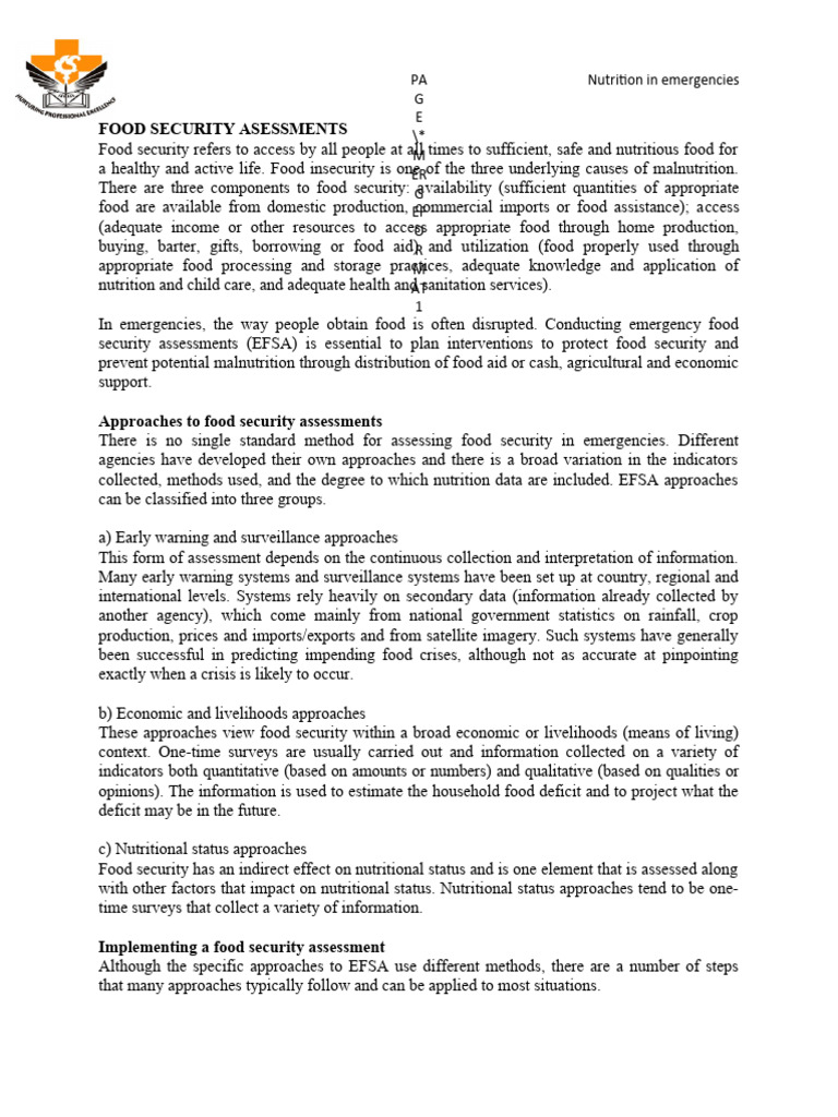 Nutrition in Emergencies Notes | PDF | Food Security | Malnutrition