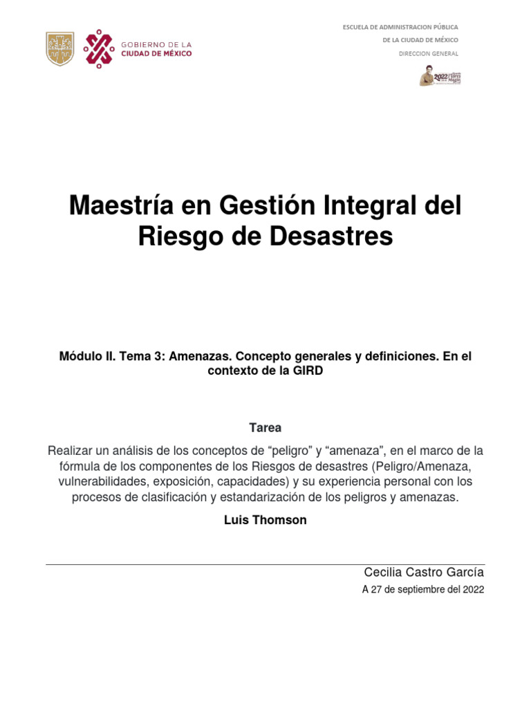 Amenazas. Concepto Generales y Definiciones. en El Contexto de La GIRD ...