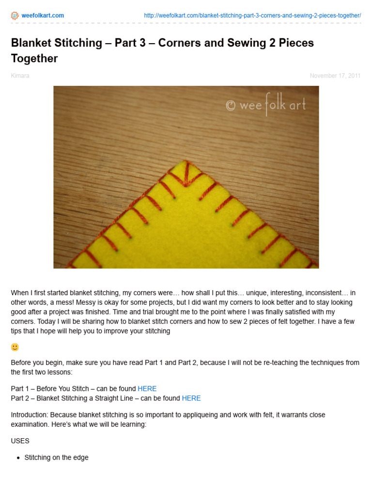 Blanket Stitching - Part 3 - Corners and Sewing 2 Pieces Together | PDF ...