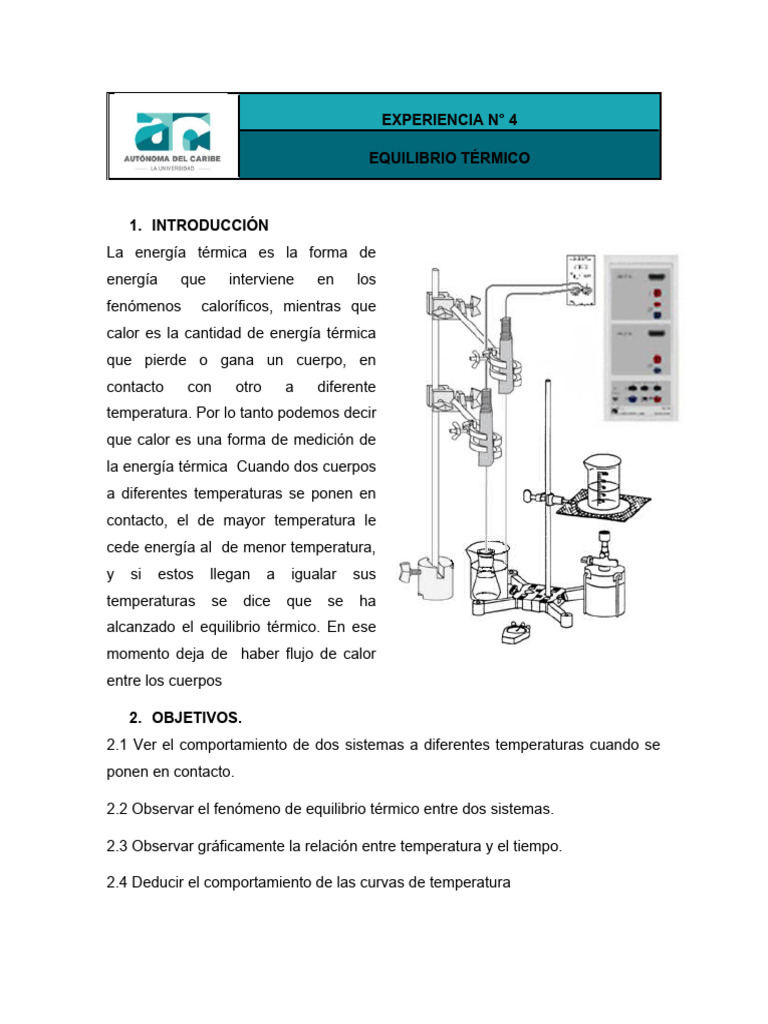 Guia para La Experiencia Equilibrio Termico 202301 | PDF | Calor | Temperatura