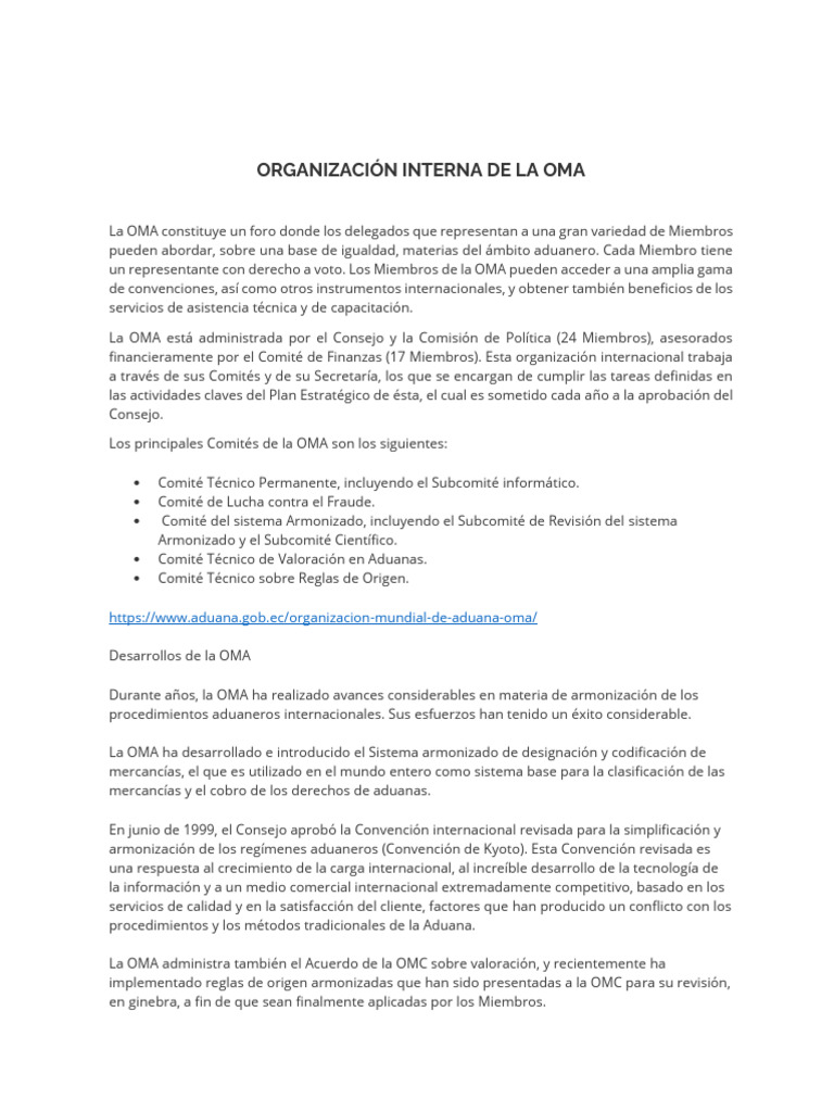 ORGANIZACIÓN INTERNA DE LA OMA | PDF | Relaciones Internacionales