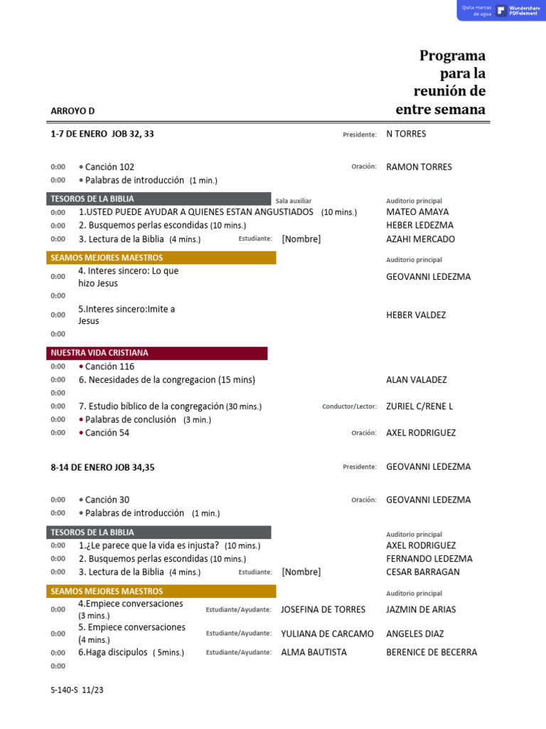Programa Enero Vida y Ministerio | PDF | Biblia | Teología
