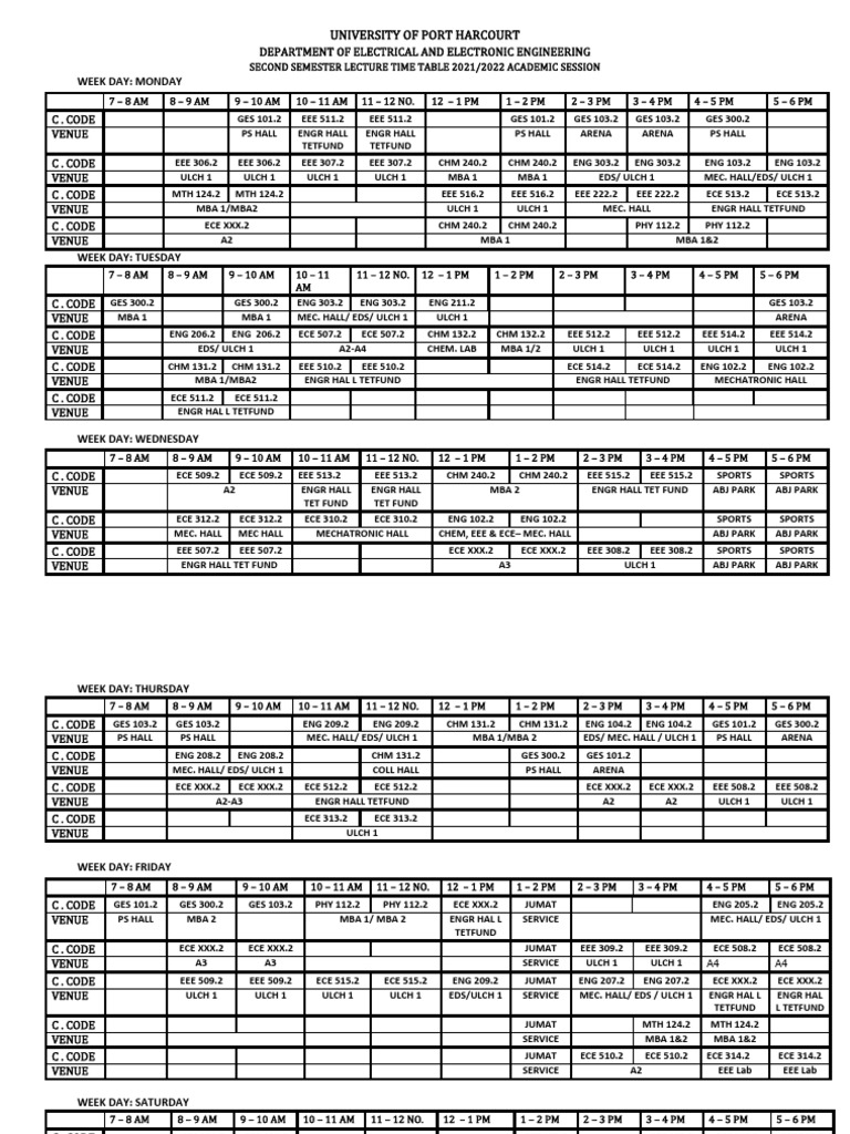 2nd Semester Lecture Time Table For Eee-Ece | PDF | Physical Sciences ...