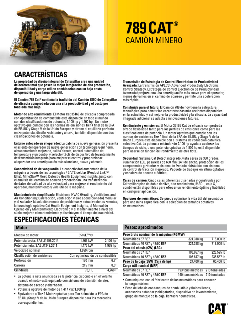 Data Sheet Cat 789 | PDF | Camión | Neumático