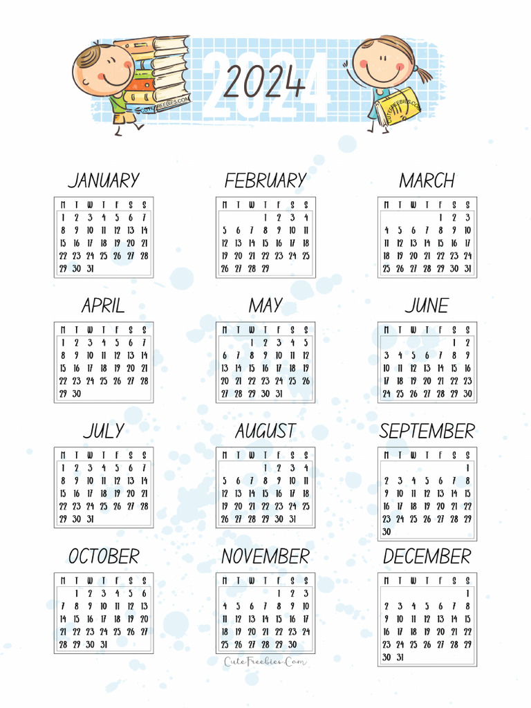 A4 2024 Monday Kids Calendar | PDF